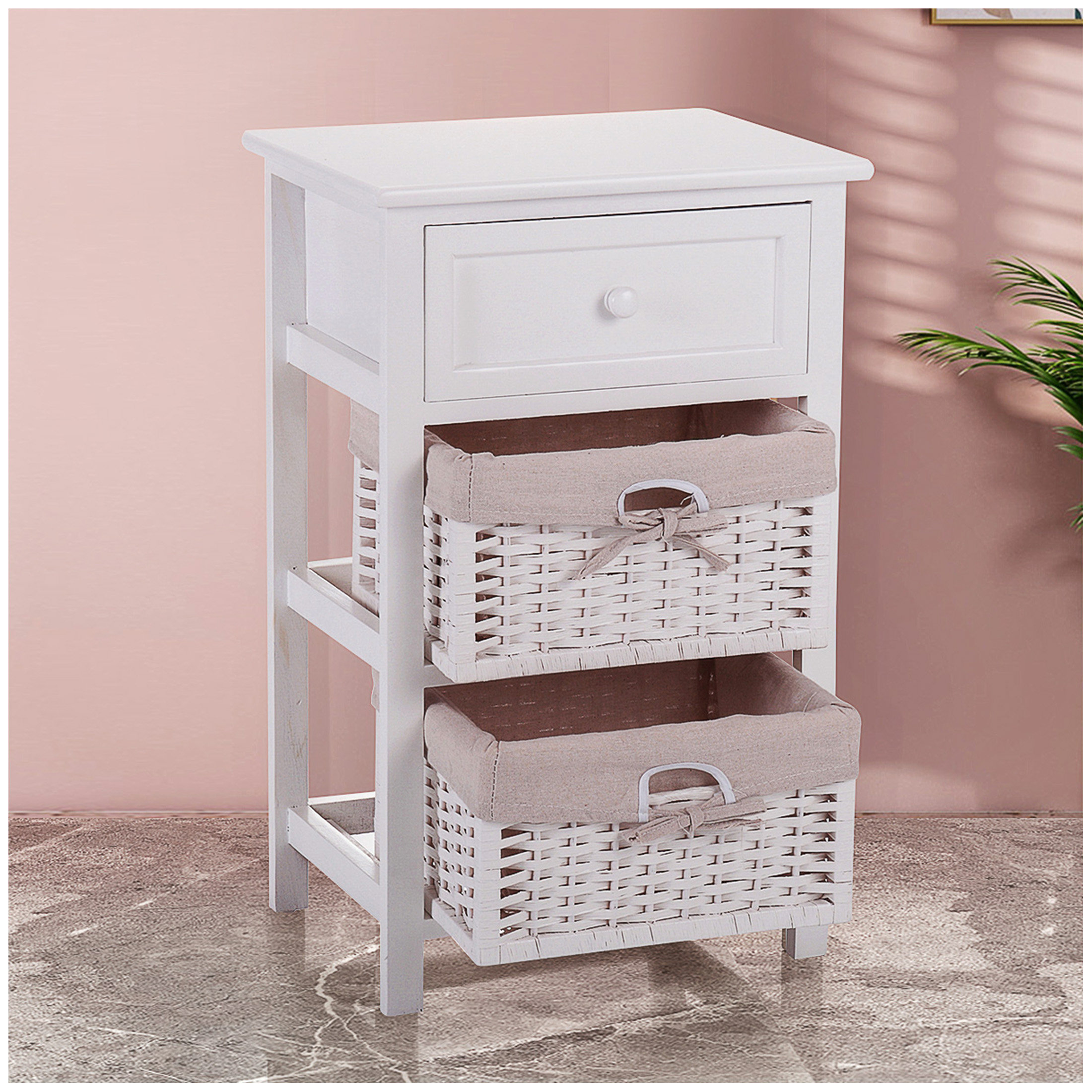 Astoria Grand One Drawer Nightstand with Two Removable Baskets, Storage ...