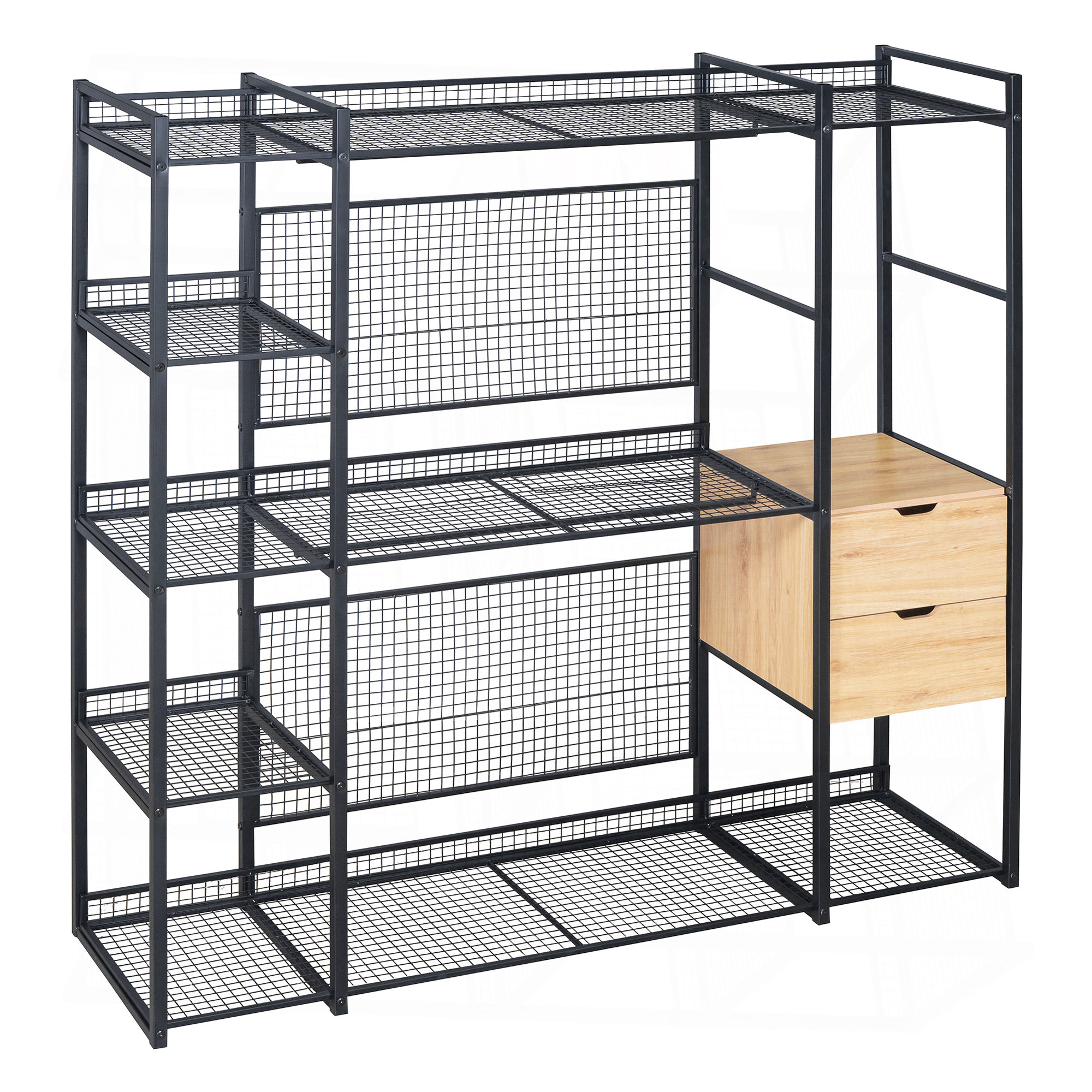 Mercer41 Open-Style Wardrobe With Hanging Rails, Shelves And Drawers ...