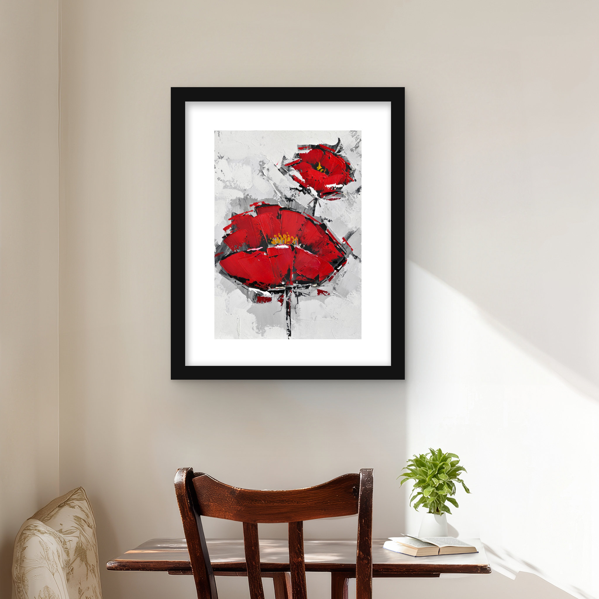 Lark Manor™ Texturized Red Poppies - Framed Matted Print for Home Decor ...