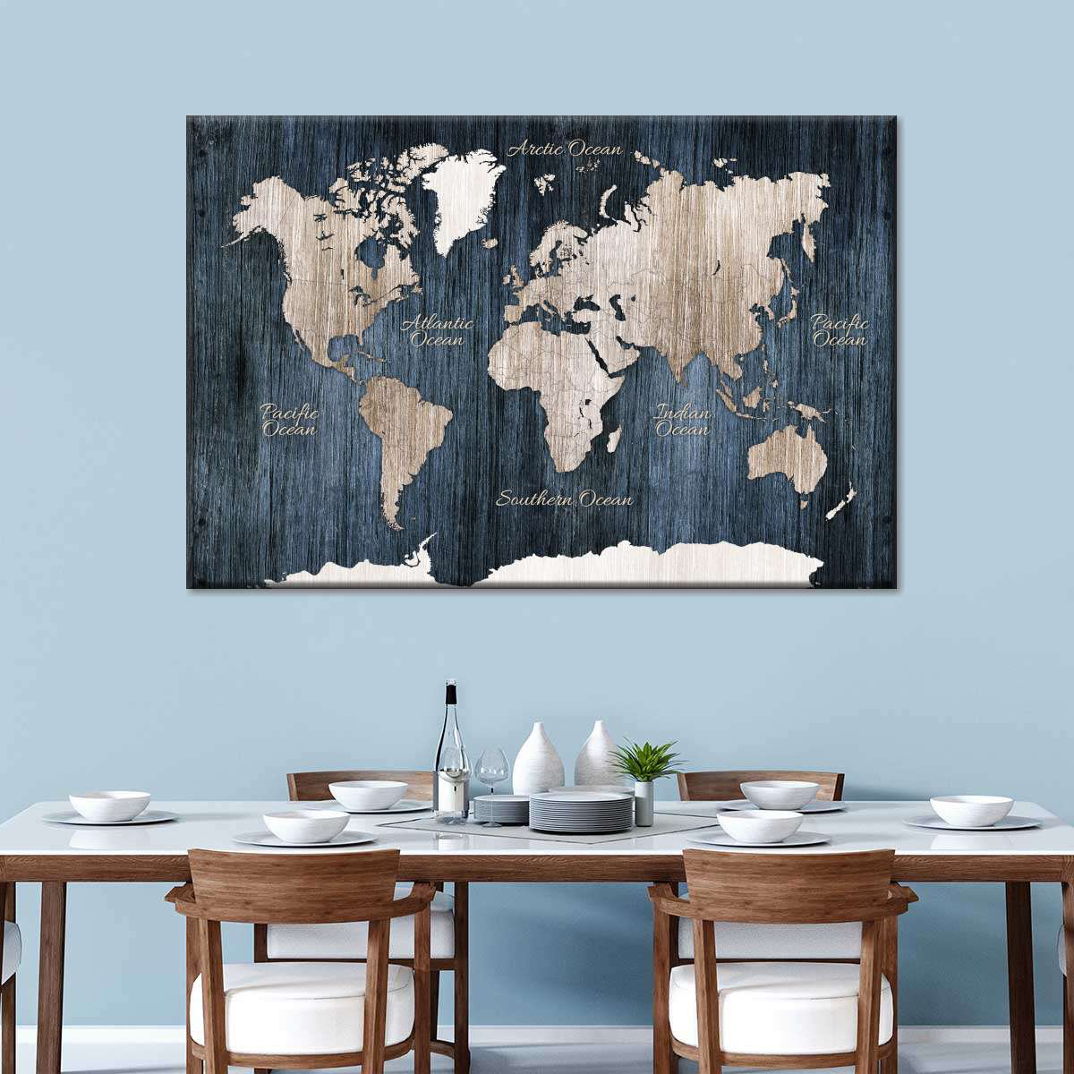 17 Stories «World Map Aged Wooden World Map», reproduction sur toile ...