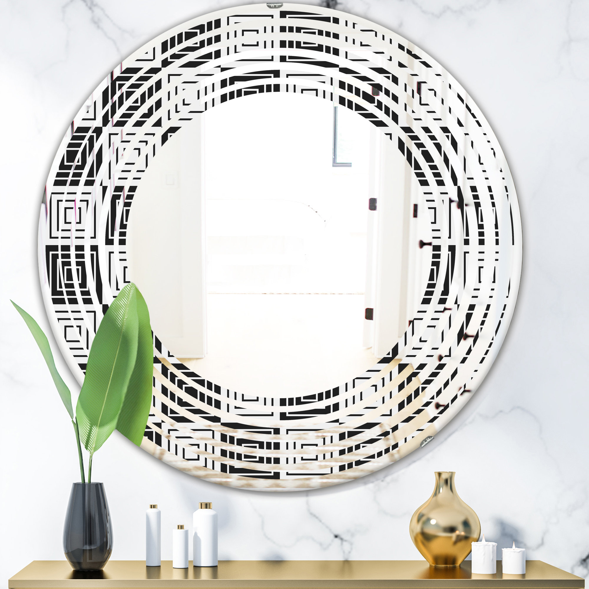 East Urban Home Wave Geometric Pattern XI Modern Frameless Wall Mirror ...