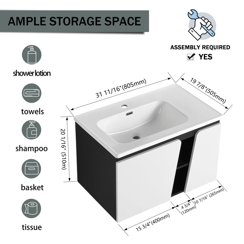 MINGT 31.7'' Single Bathroom Vanity Base Only | Wayfair