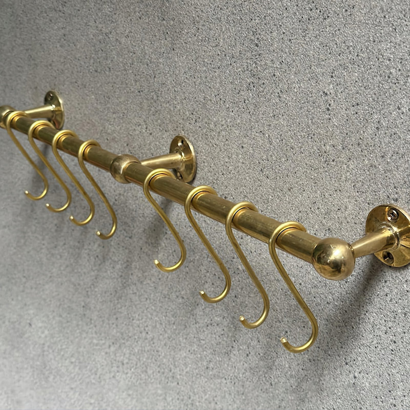 Rebrilliant Handmade Kitchen Rail Rack With Hooks Unlacquered Brass ...