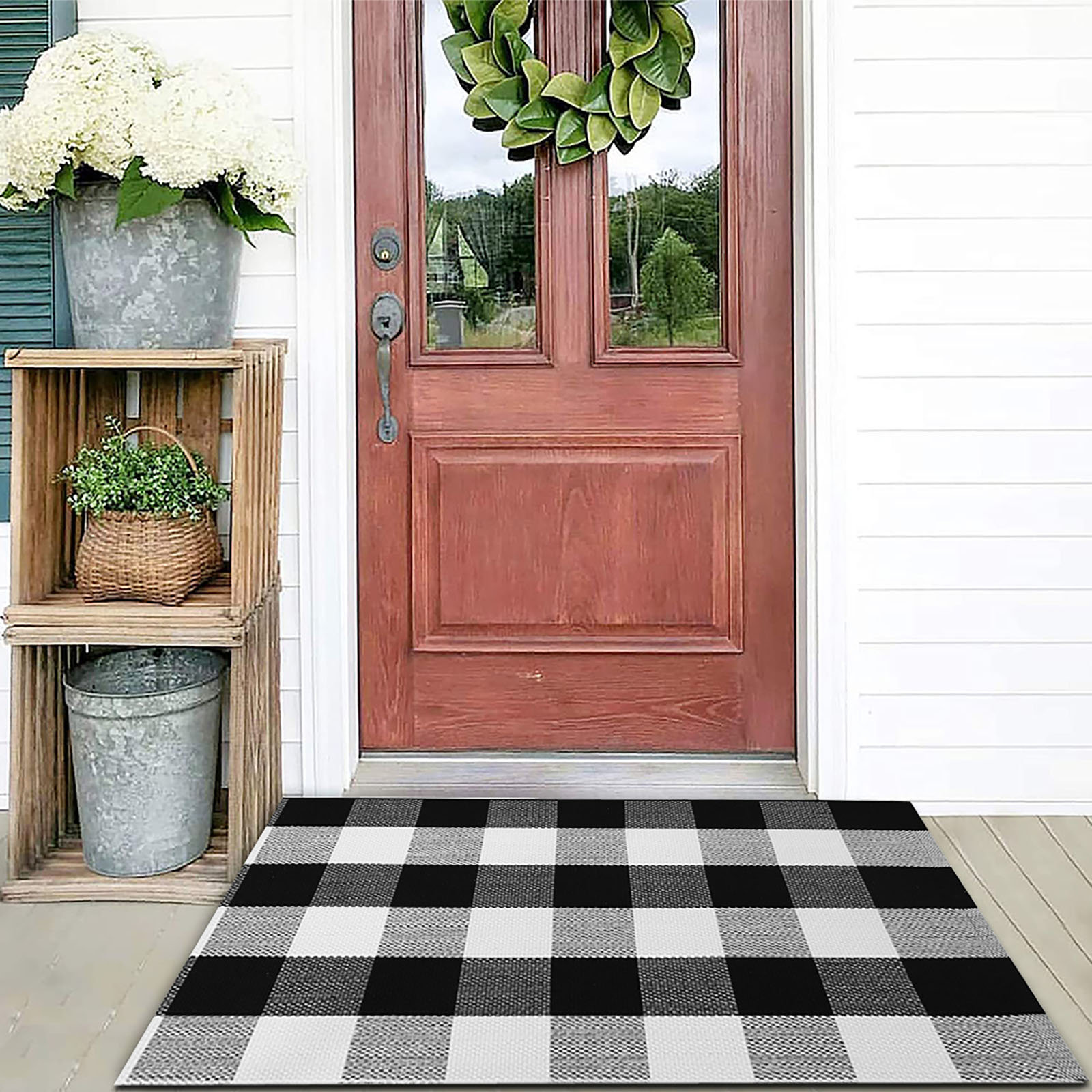 Ebern Designs Quintisha Buffalo Plaid Area Rugs Black and White ...