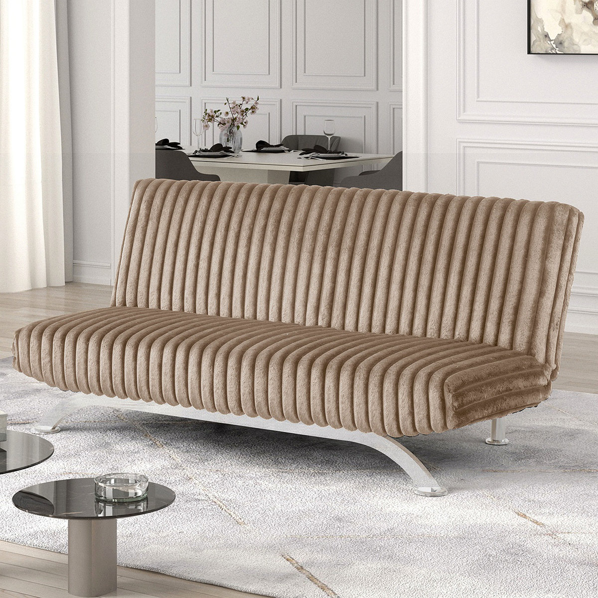 Mercer41 Futon Sofa Bed Contemporary Style Metal Base Legs Converted ...