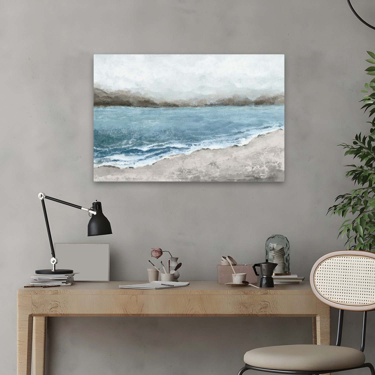 Dovecove Shoreline Serenity - Landscape Watercolour Abstract Ocean Art ...