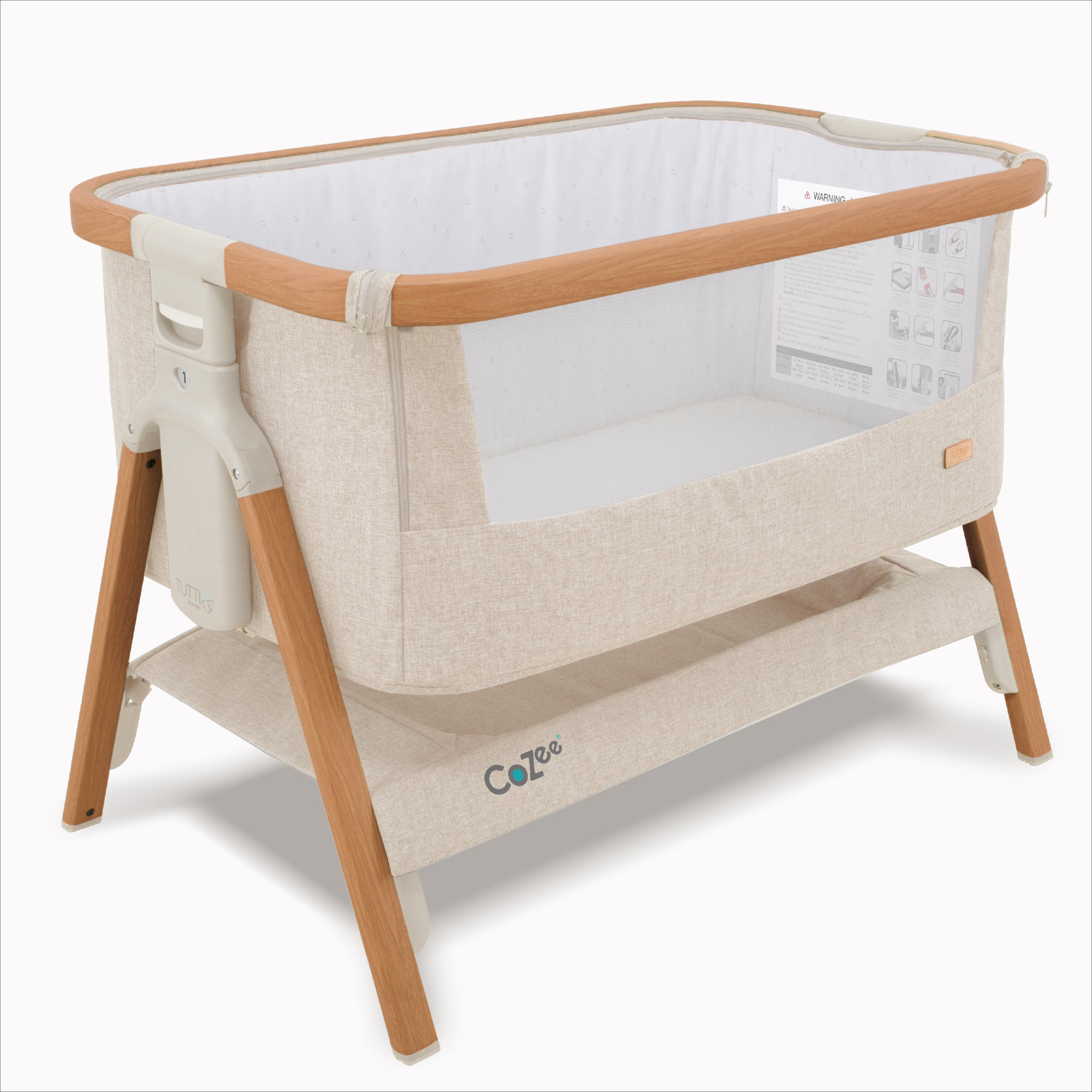 Tutti Bambini Cozee Bedside Bassinet in Scandinavian Walnut / Ecru ...