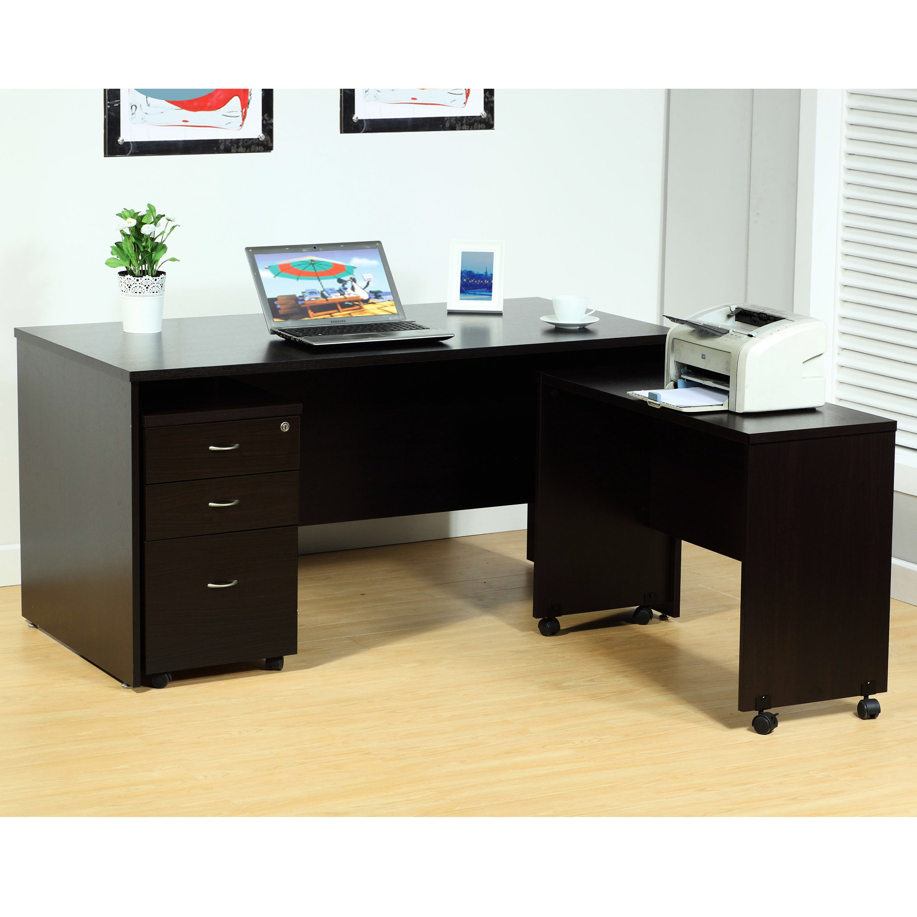 Ebern Designs Four-wheeled Office Writing Desk - Red With A Lockable ...