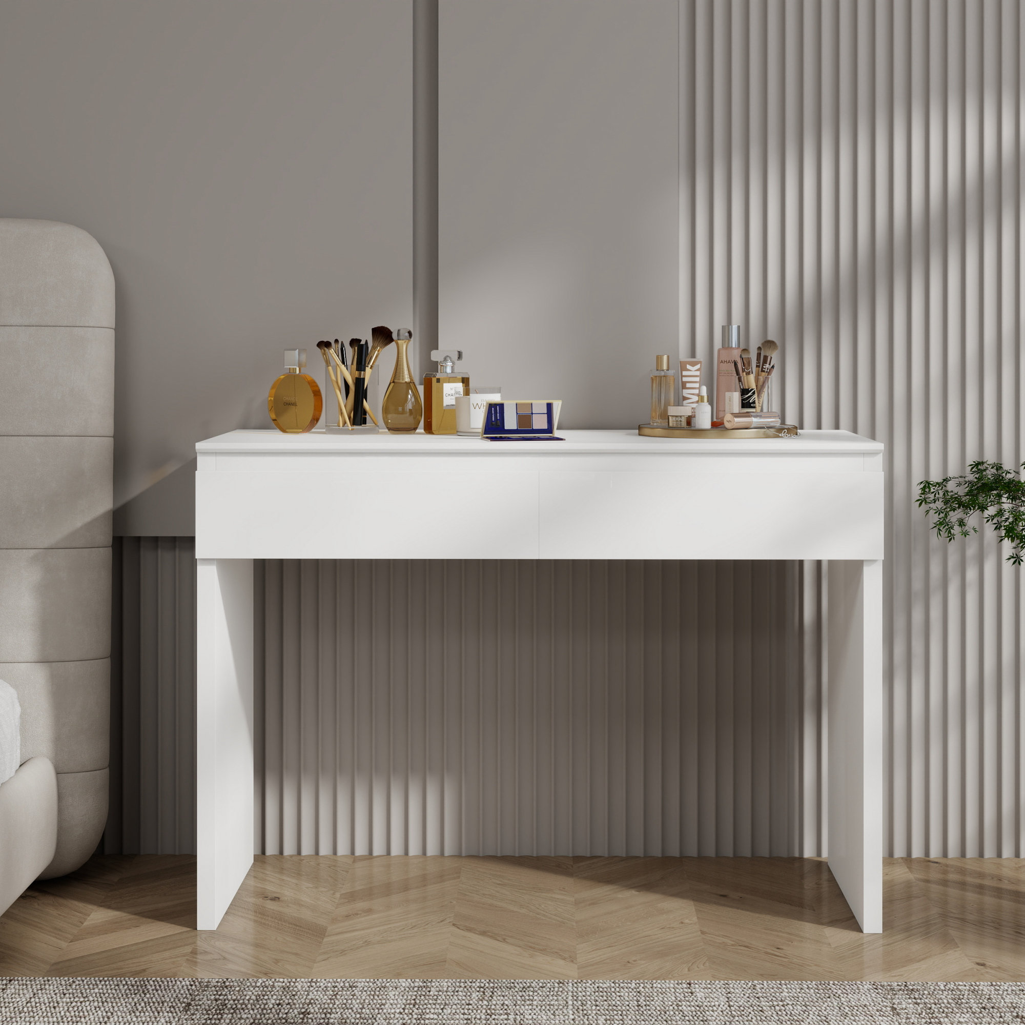 Ebern Designs Modern minimalist dressing table with mirror, 2 drawers ...