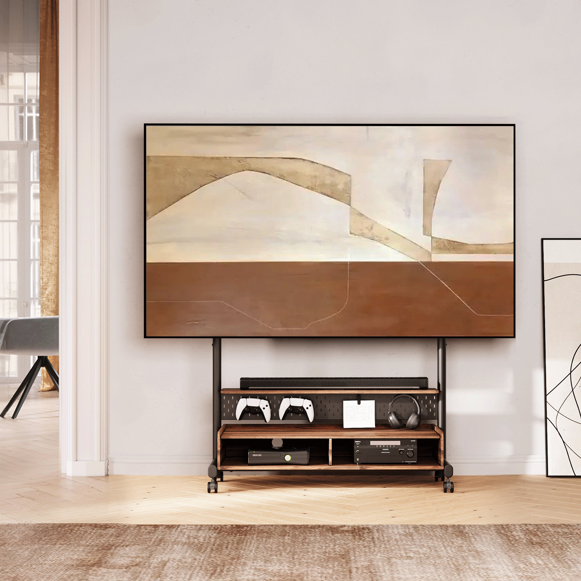 Wade Logan Charrisse Modern Rolling TV Stand for 70-100 Inch TVs,Mobile ...