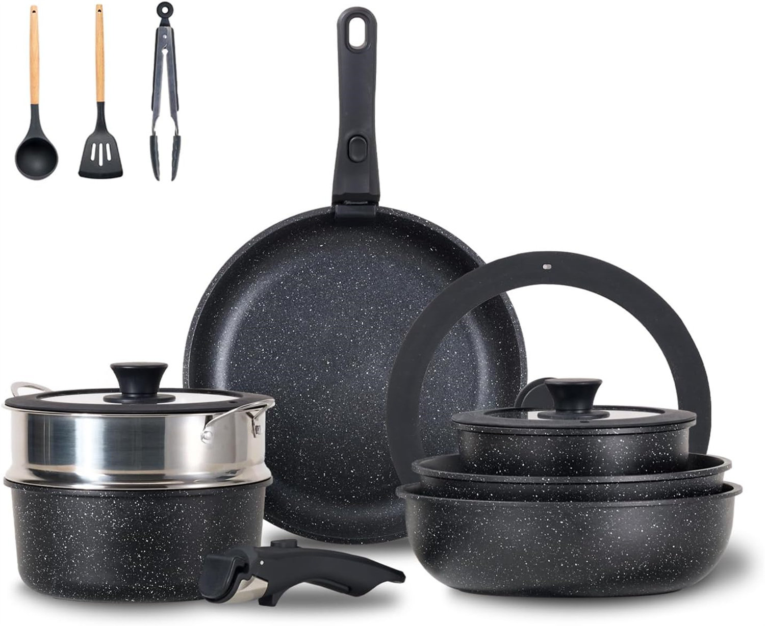 doitbest 25-Piece Nonstick Pots and Pans Set with Detachable Handles ...