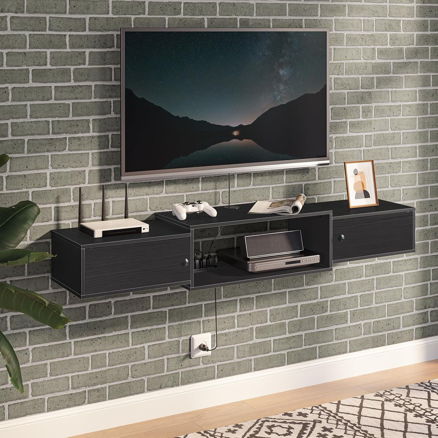 Wrought Studio™ Floating TV Stand With Power Outlets 55", Modern Wall ...