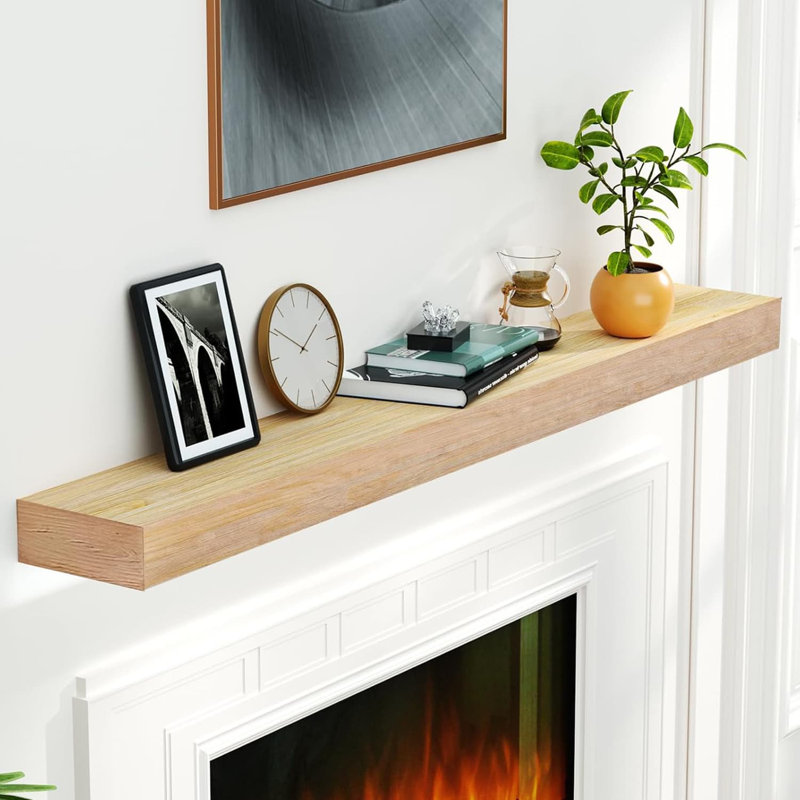 Millwood Pines Mantel, 60 "Wooden Floating Mantel, Handcrafted Wood ...