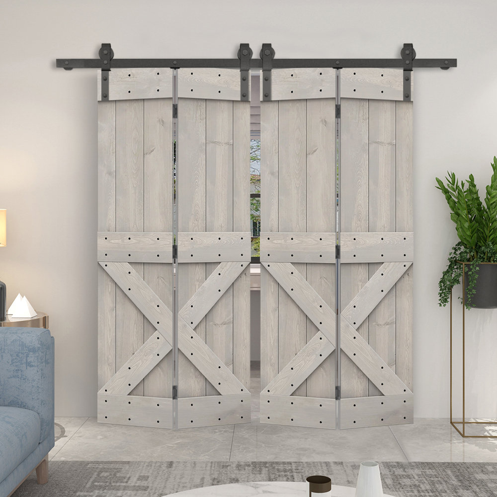 Calhome DIY Wood Double Bi-Fold Barn Doors with Sliding Hardware Kit ...