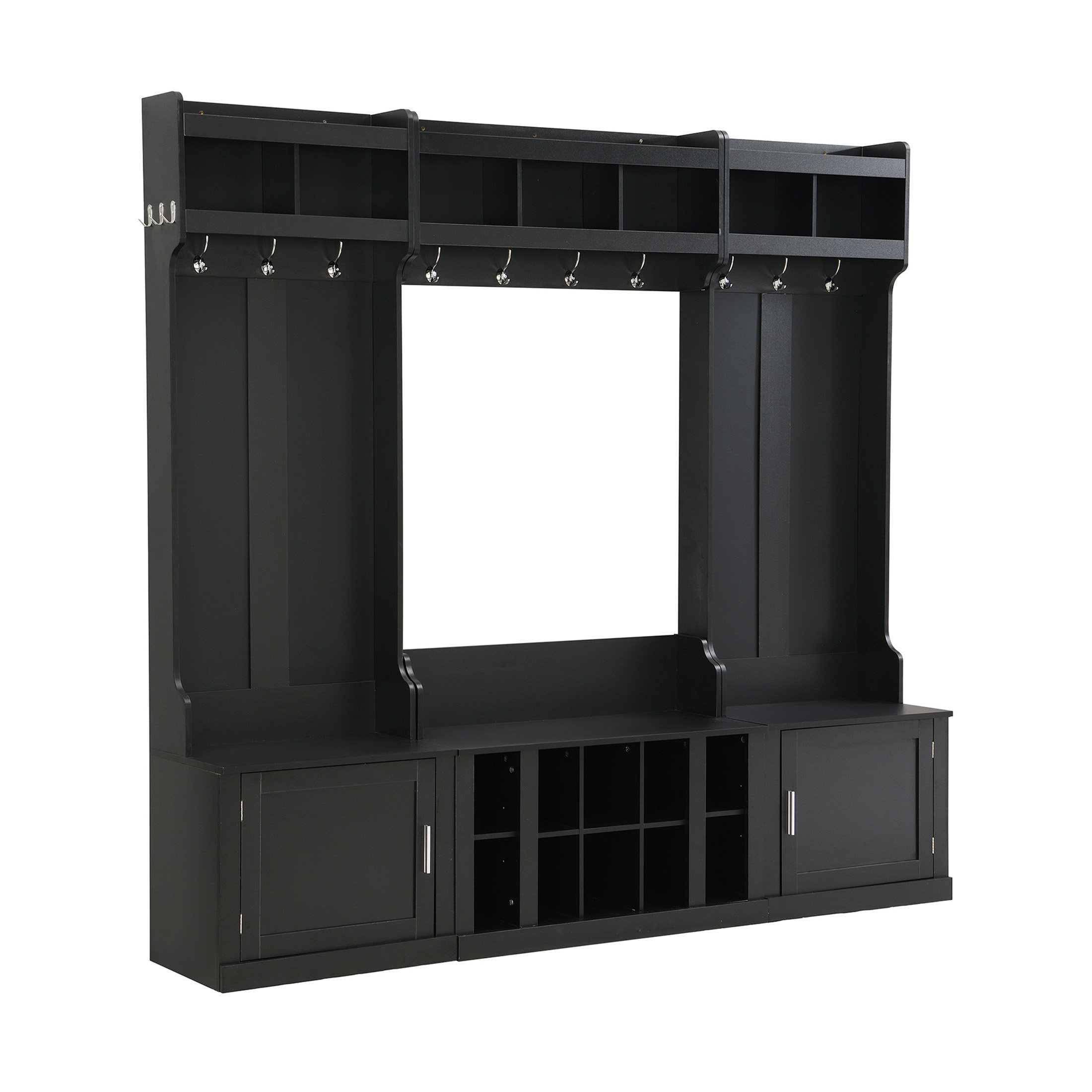 Hokku Designs Wide Design Hall Tree With Storage And Bench, 4-In-1 Multi-Functional Entryway ...