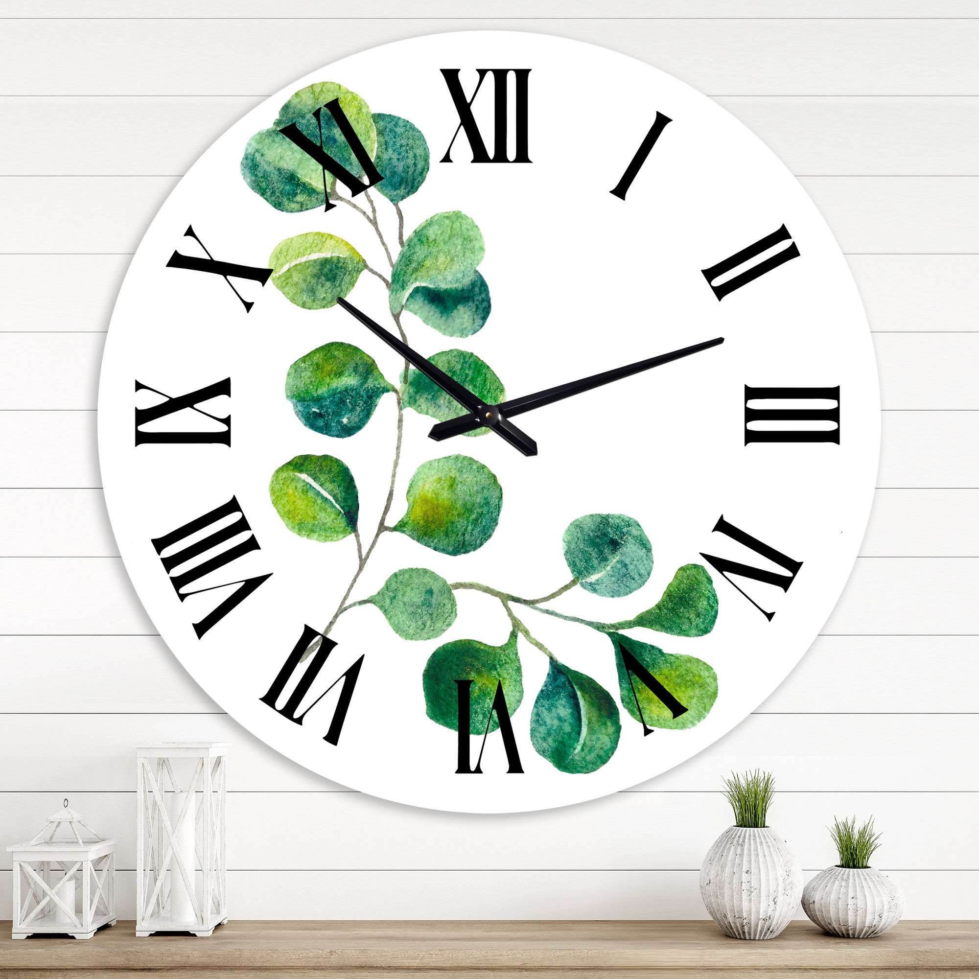 East Urban Home Green Eucalyptus Branches II - Traditional wall clock ...