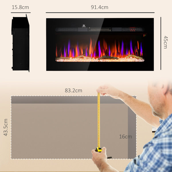 17 Stories 36" Electric Fireplace - 1500W, Wall Mounted, 8H Timer ...