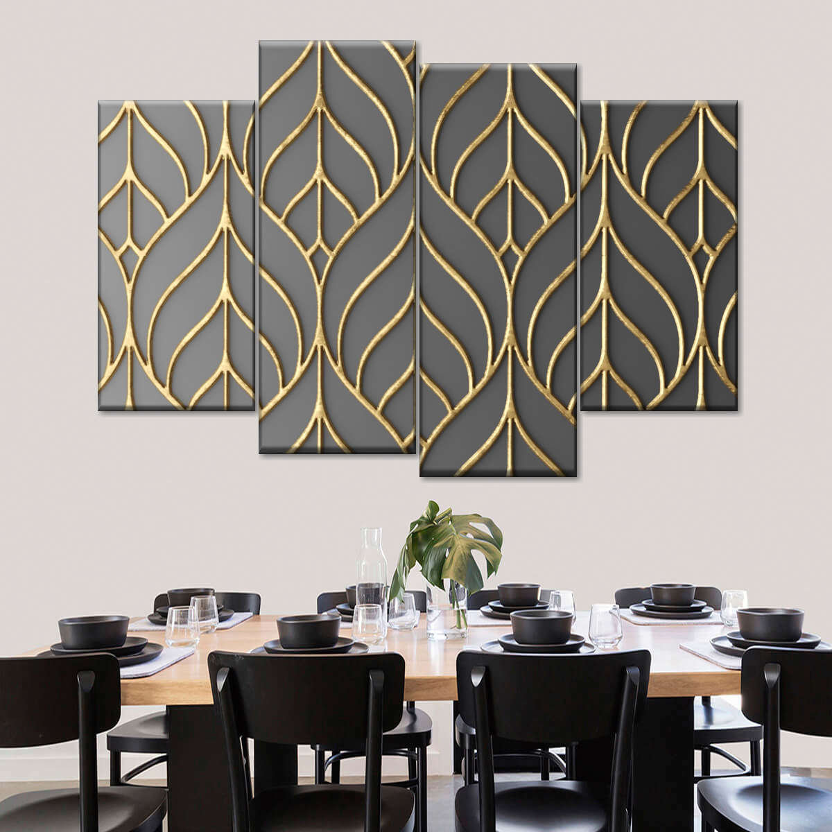 Mercer41 Lattice Gold Leaves Wall Art Multi Piece Canvas Print On ...