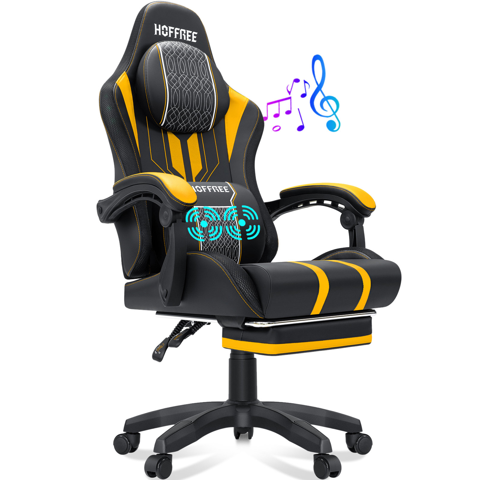 Hoffree Extra Wide Gaming Chair Ergonomic Gaming Chair with Bluetooth ...