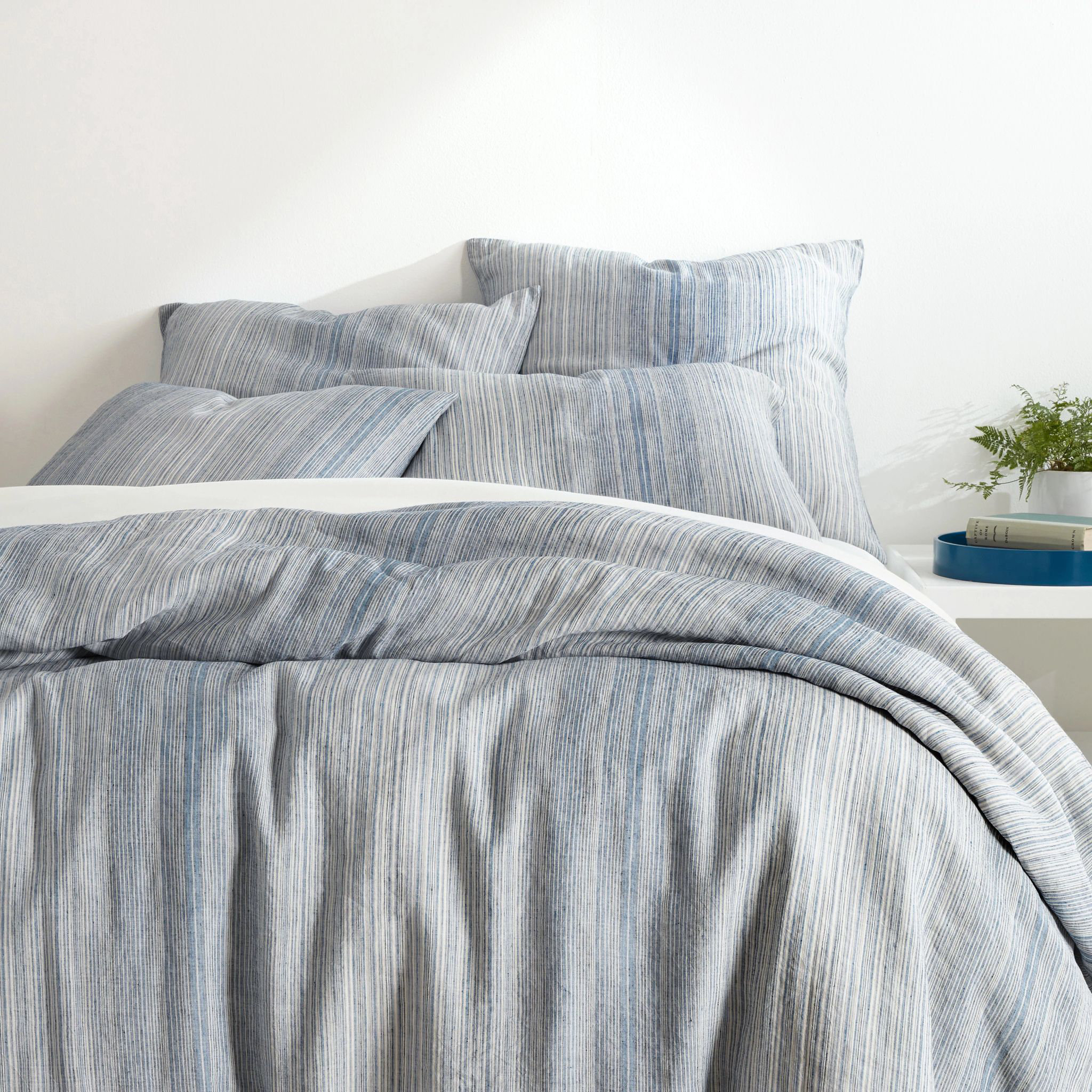 Pine Cone Hill Sterling Stripe Linen Blue Duvet Cover | Birch Lane