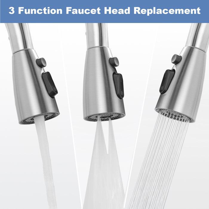 WOWOW Brushed Nickel Pull Down Kitchen Faucet Head Replacement, 3 ...