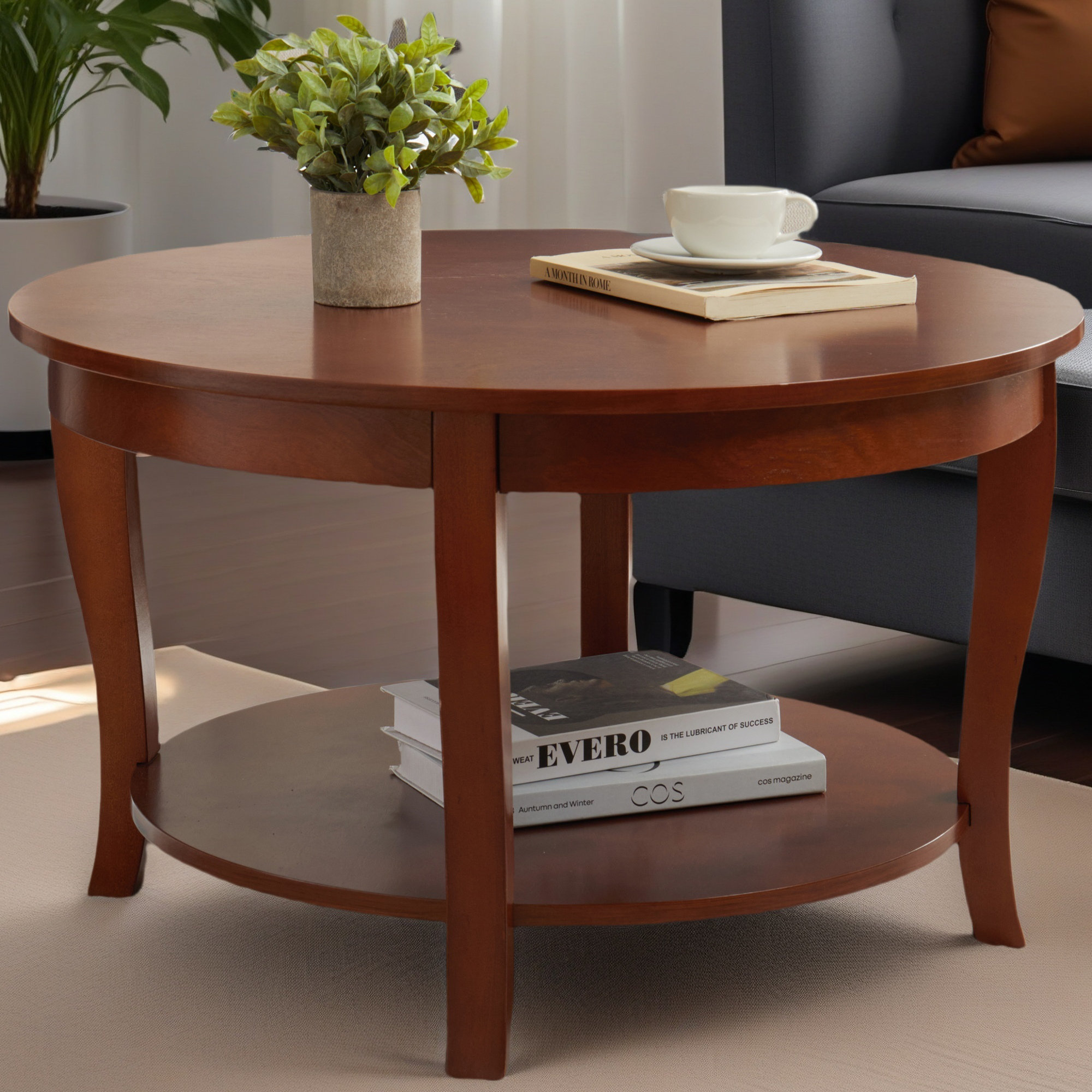 Winston Porter Traditional Round Coffee Table With Open Storage Shelf,2 ...