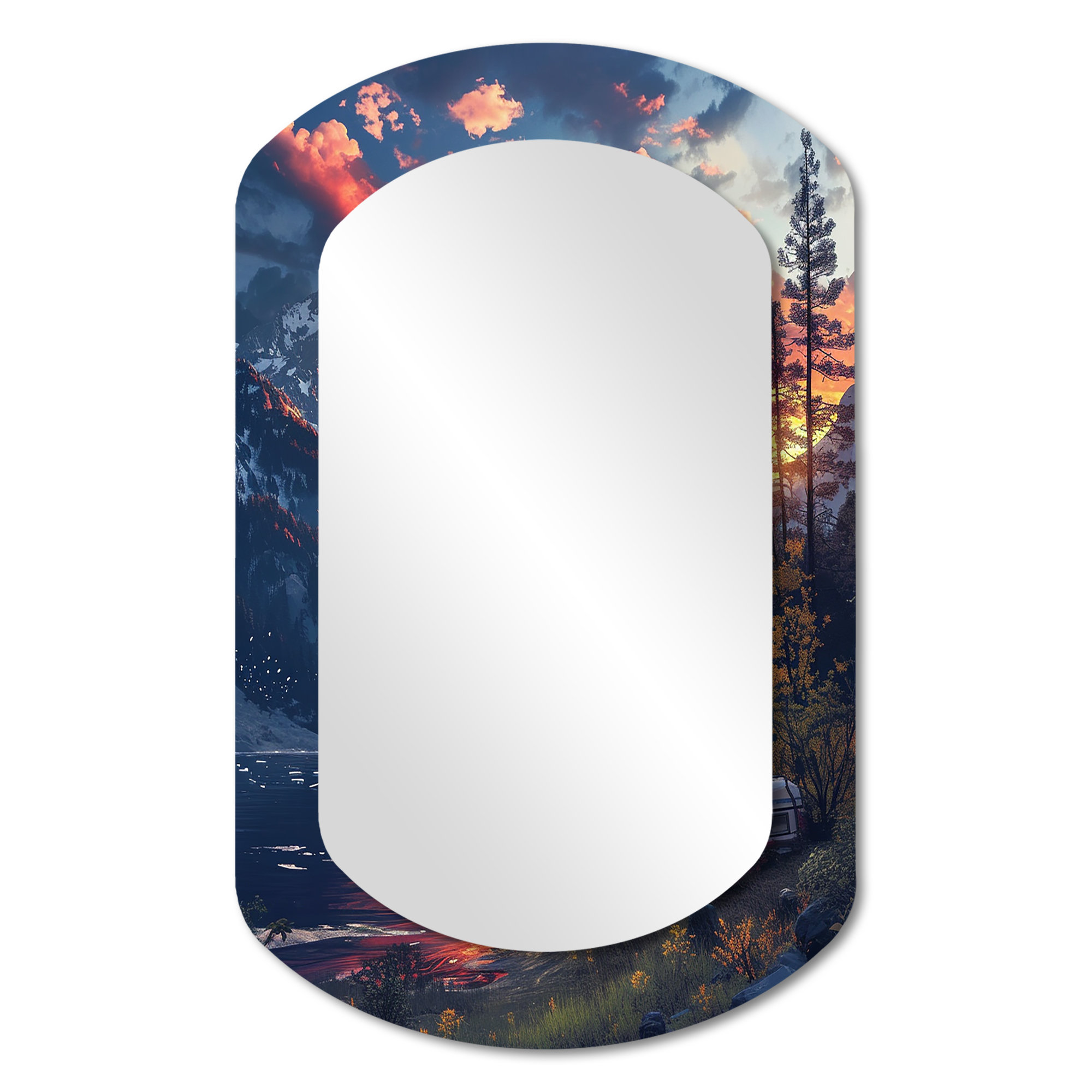 Latitude Run® Horton Hippy Camper Next To Sunset Mountain Lake ...