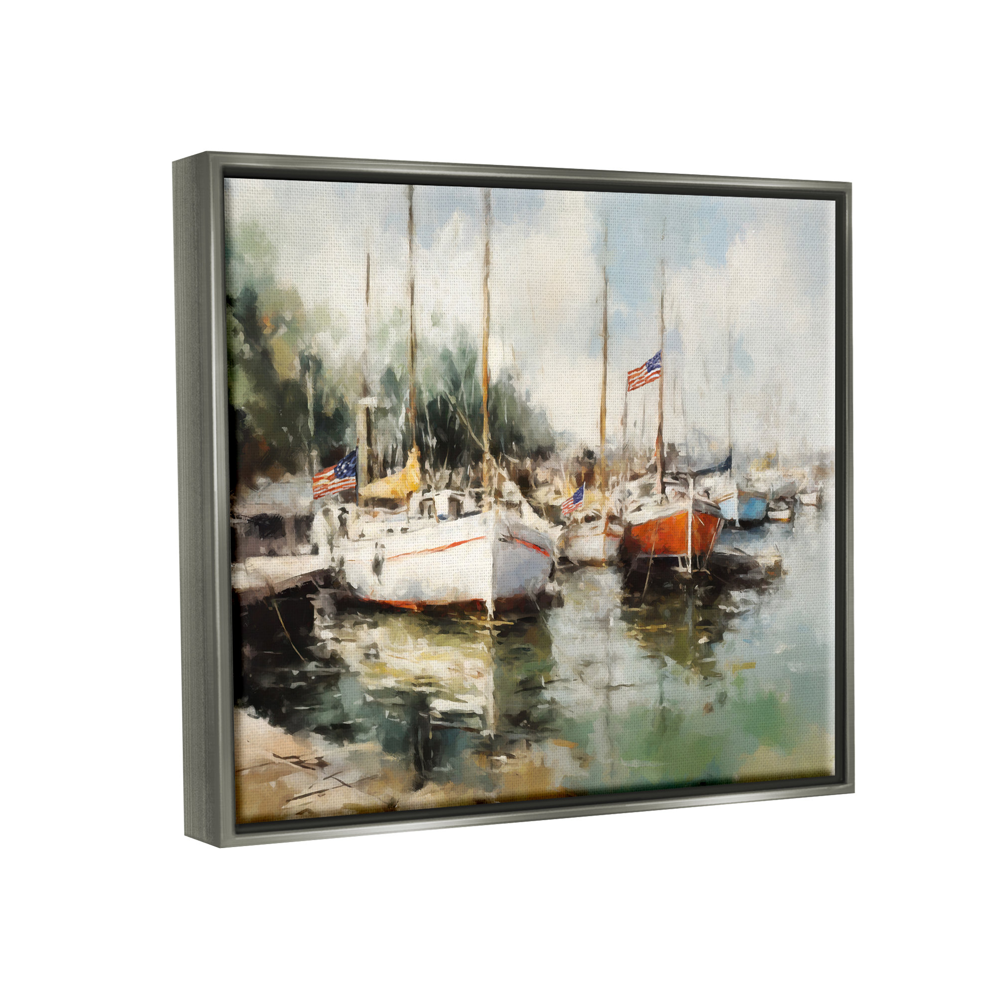 Breakwater Bay Americana Boat Harbor Framed On Canvas by Ziwei Li | Wayfair