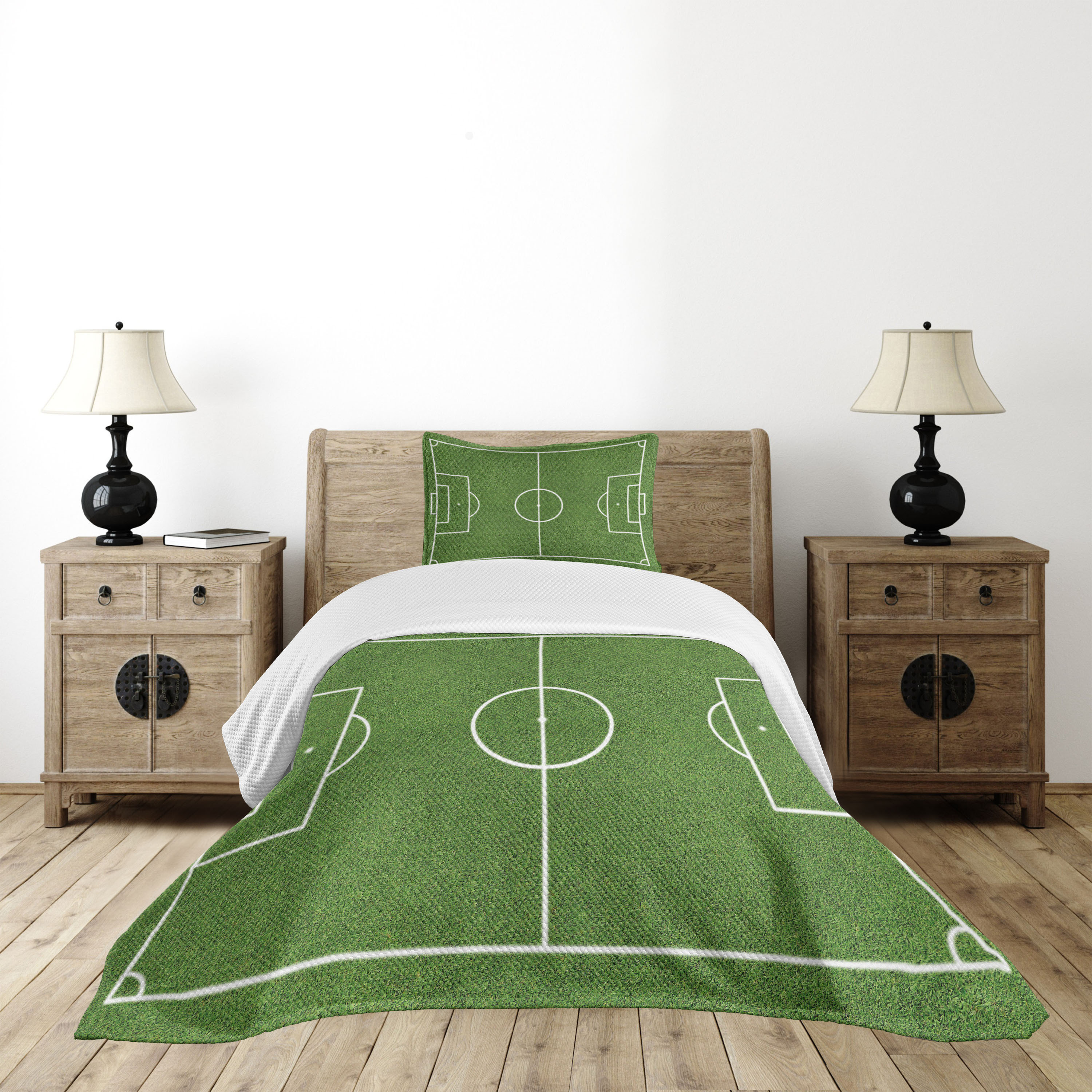 Ambesonne Sports Bedspread Set Soccer Stadium Field Print Fern Green ...