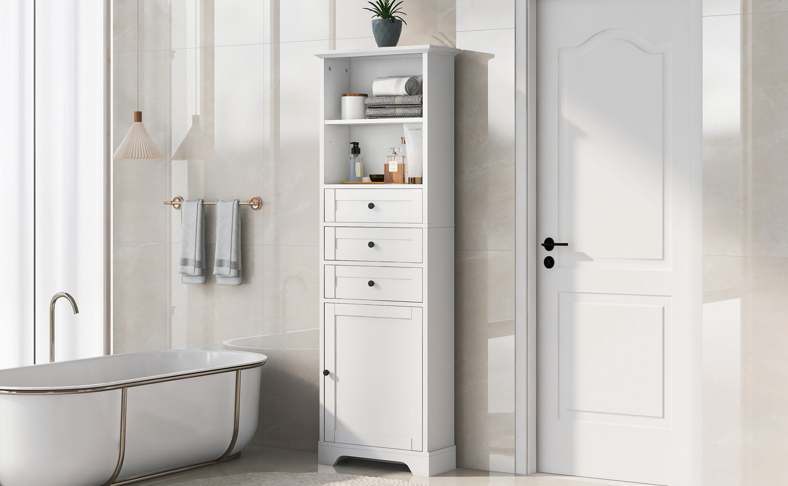 Red Barrel Studio® Tall Storage Cabinet with 3 Drawers and Adjustable ...