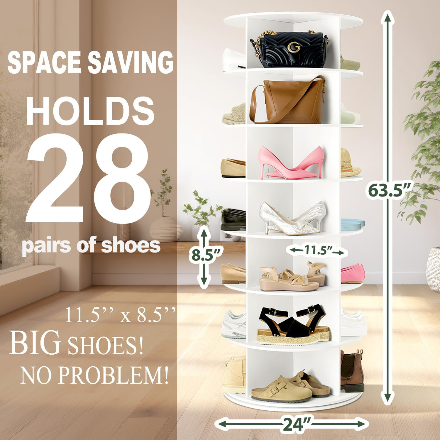 Hokku Designs 7-Tier Rotating Shoe Rack With 360° Spinning Carousel ...