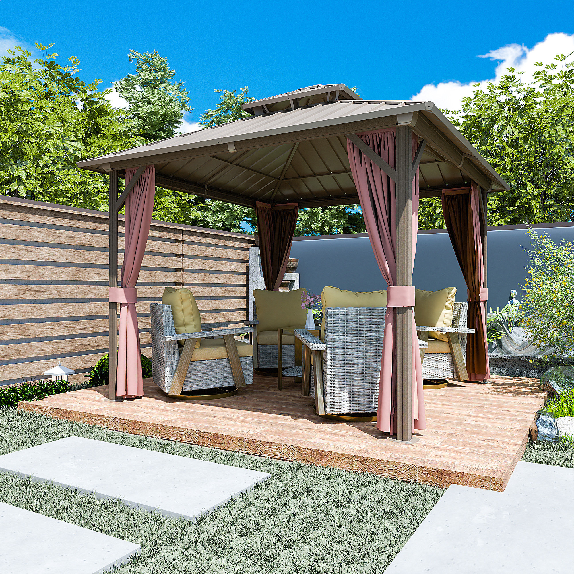 INMITOM 10 Ft x 10 Ft Metal Patio Gazebo with Double Steel Roof ...