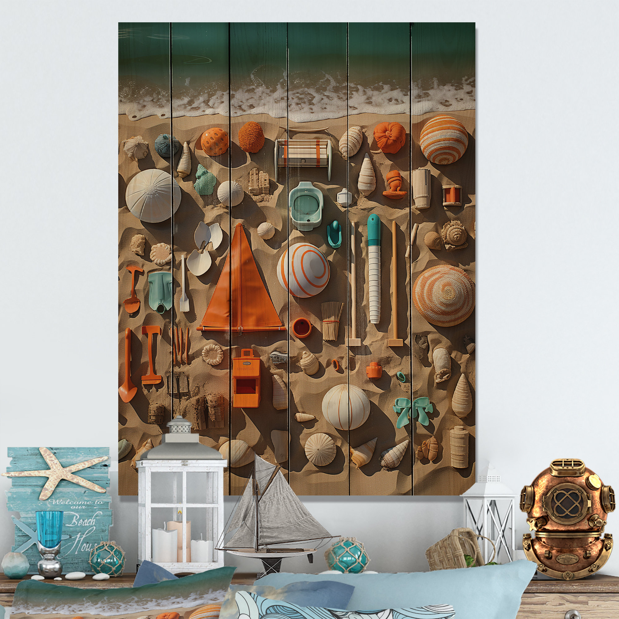 Red Barrel Studio® Beach Toys Collage I - Abstract Print on Natural ...
