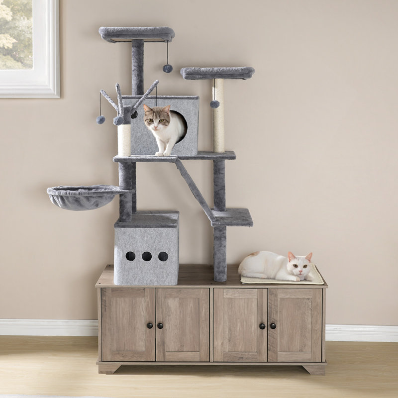 Tucker Murphy Pet™ 45.3"L x 68.9"H Cat Tree with Double Litter Box ...