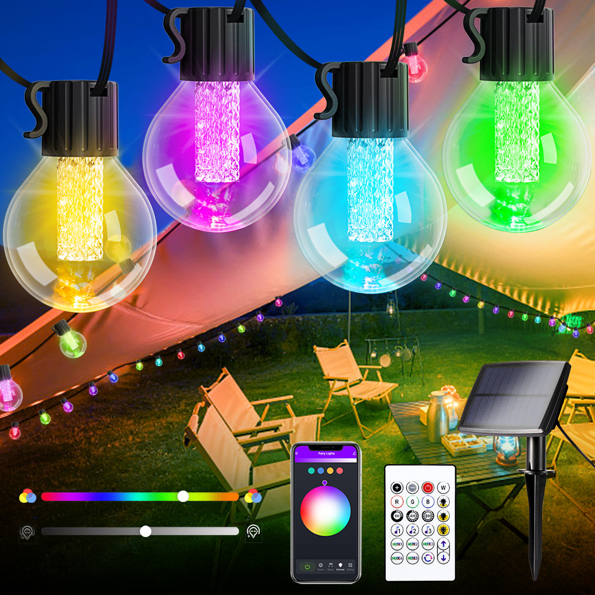 Arlmont & Co. Bryah Solar Smart String Lights Outdoor 25Ft 15 Bulbs ...