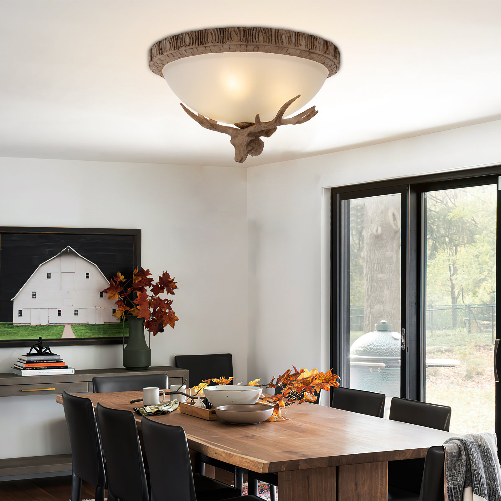 Millwood Pines Doede Deer Horn Ceiling Light Flush Mount Lighting ...