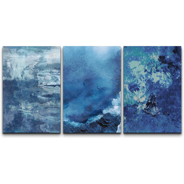 IDEA4WALL Abstract Blue On Canvas 3 Pieces Print | Wayfair