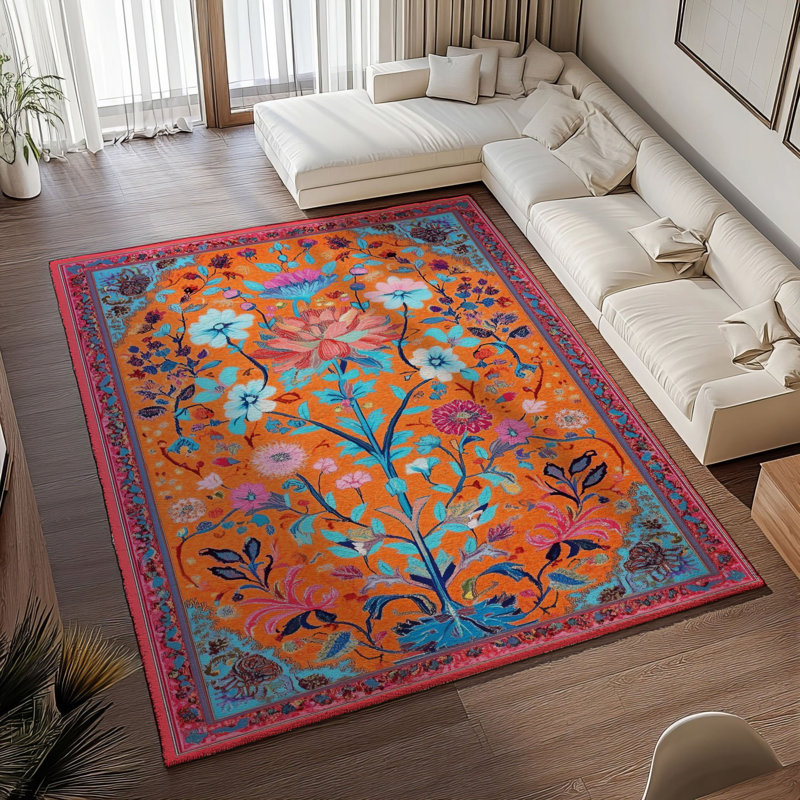 Red Barrel Studio® Nora Art Orange Turquoise Ethnic Floral Modern Woven ...