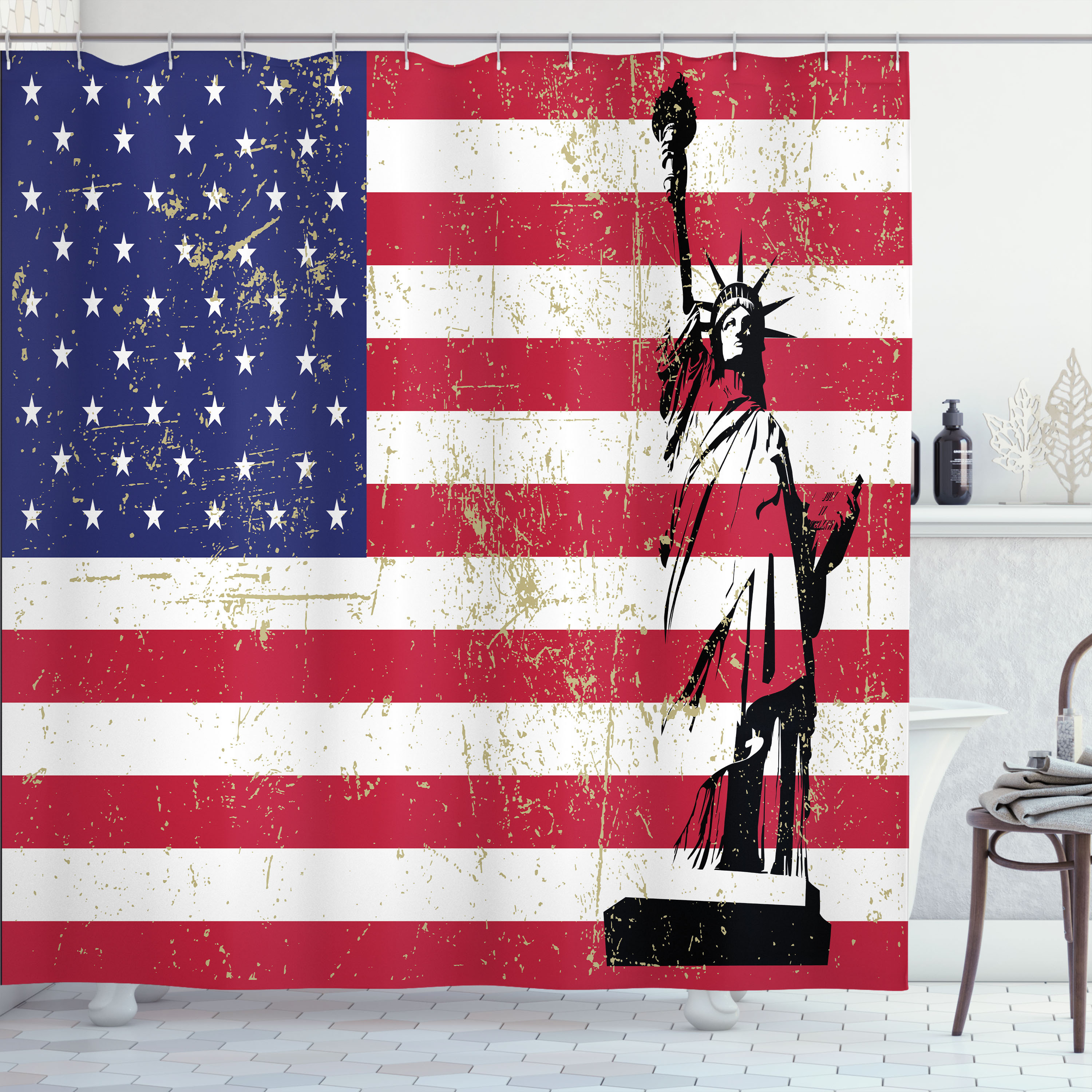 East Urban Home Clavelle New York Shower Curtain Liberty USA Dark Coral ...
