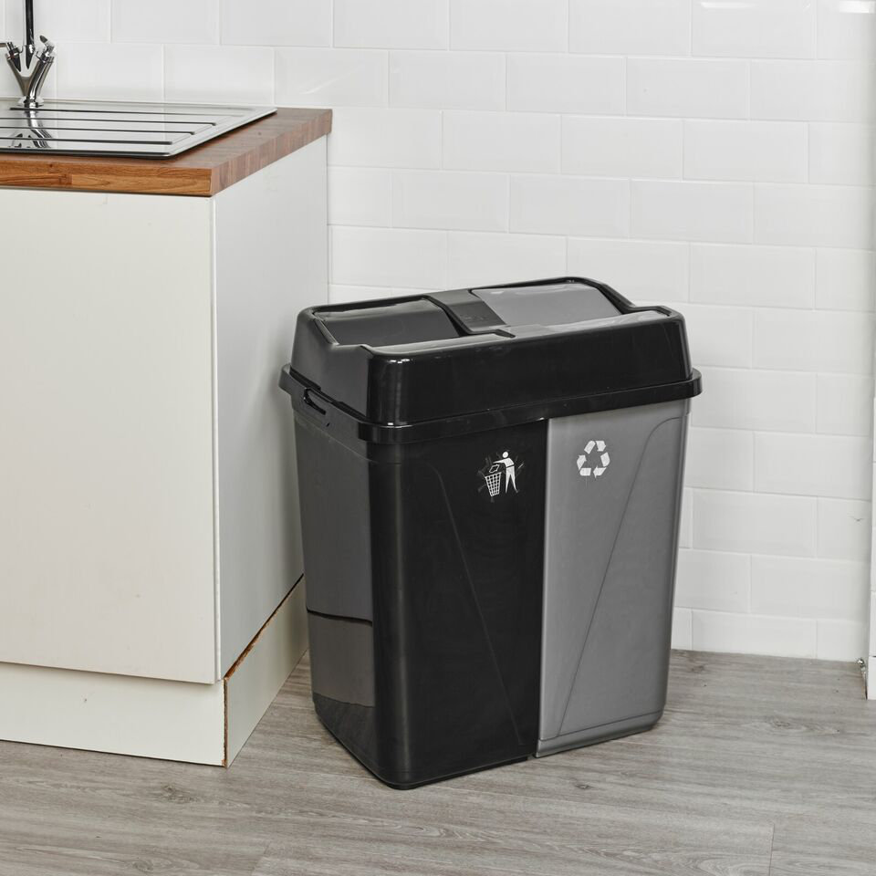 Rebrilliant Duo Kitchen Bin Waste Garbage Can 2 Compartments with Base ...