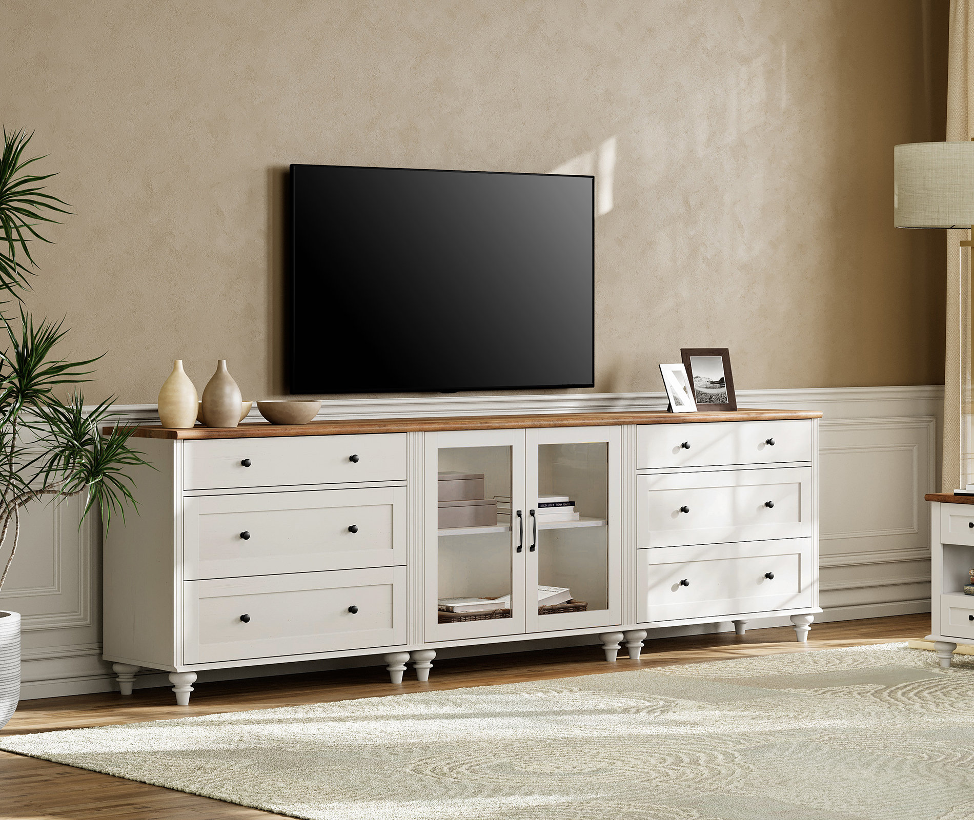 Darby Home Co White Farmhouse TV Stand, 3-In-1 TV Console Table For 75 ...
