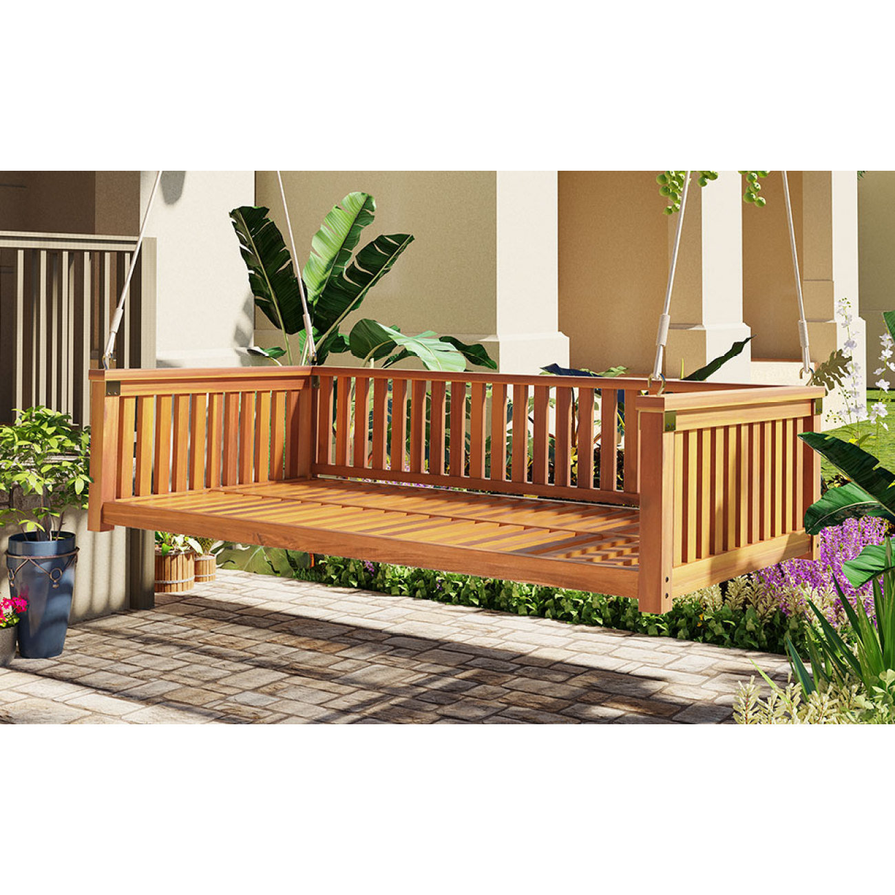 Red Barrel Studio Patio Minimalist Twin Size Garden Swing Bed Wood ...