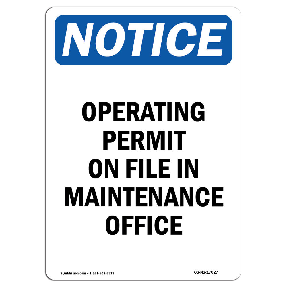 SignMission Notice - Operating Permit on File in Maintenance Sign ...