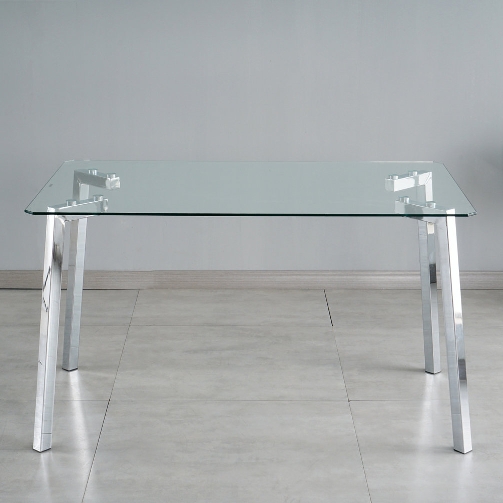 Wrought Studio™ Modern minimalist rectangle glass dining table | Wayfair
