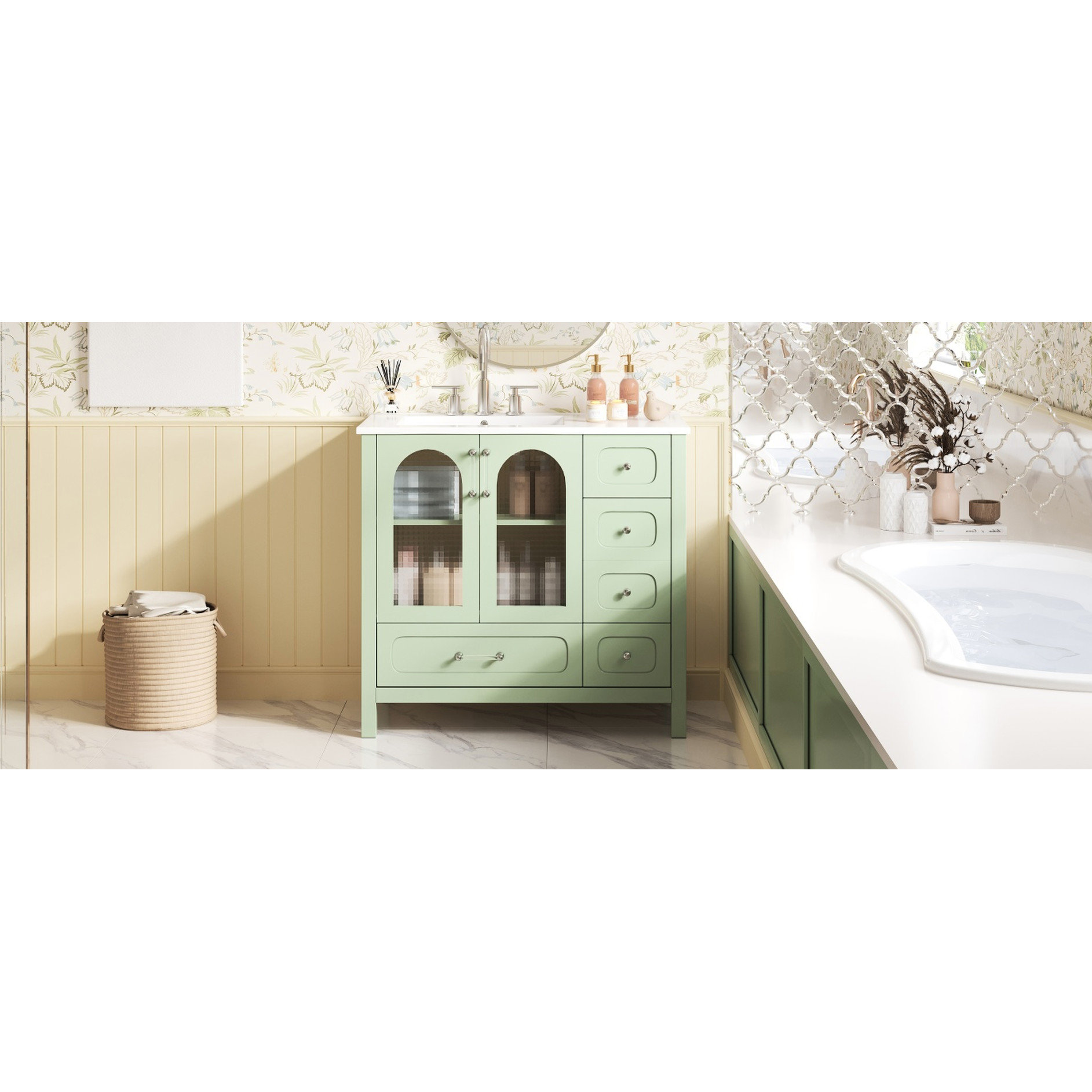 Ebern Designs 36” Bath Vanity Featuring Waffle Texture Doors, Four ...