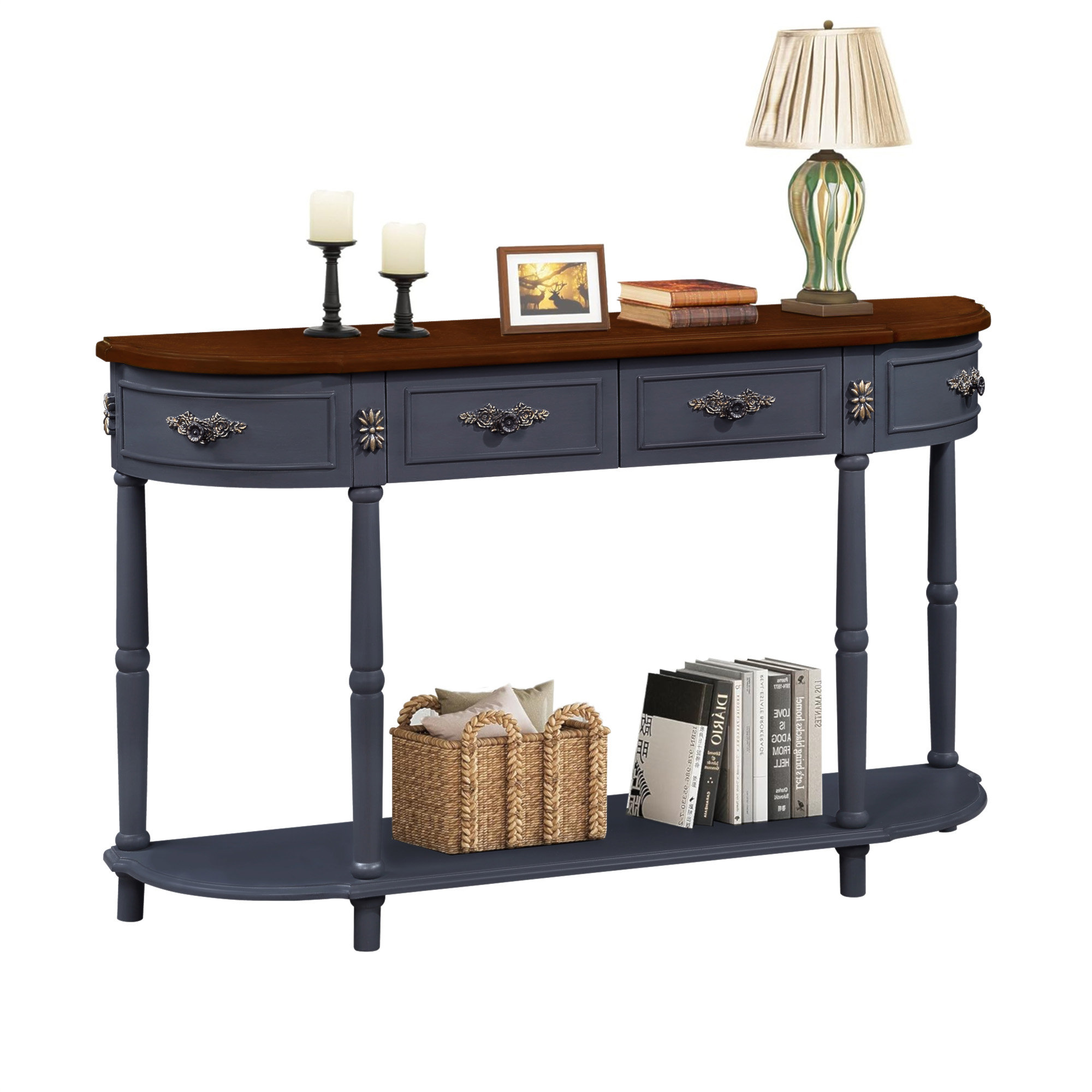 Astoria Grand Retro Curved Wood Console Table, 52 Inch Circular Half ...