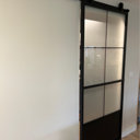LDB_BUILDING 84" Glass and Metal Barn Door with Installation Hardware ...