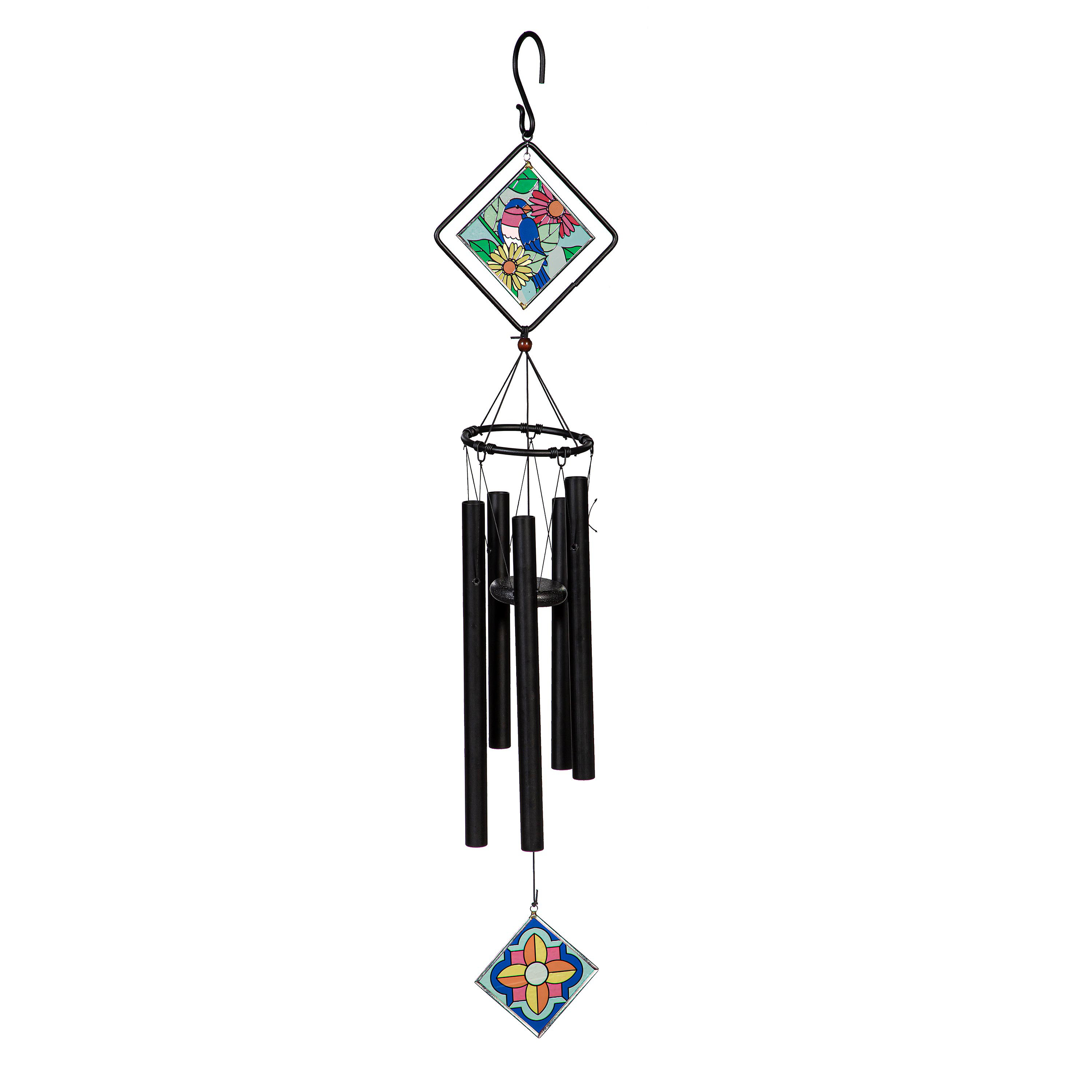 Arlmont & Co. Tyreiss Stained Glass Chime, Blue Bird, 36" | Wayfair
