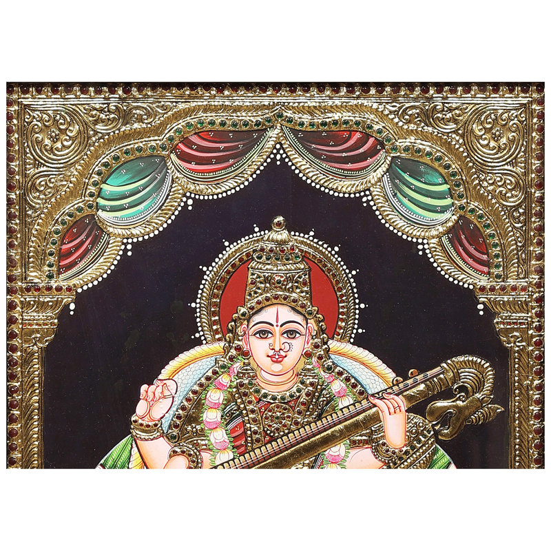 Exotic India Devi Saraswati Tanjore Painting | Traditional Colors With ...