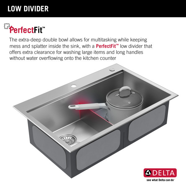 Delta Rivet™ 33" L Workstation Kitchen Sink Drop-In Top Mount 16 Gauge ...